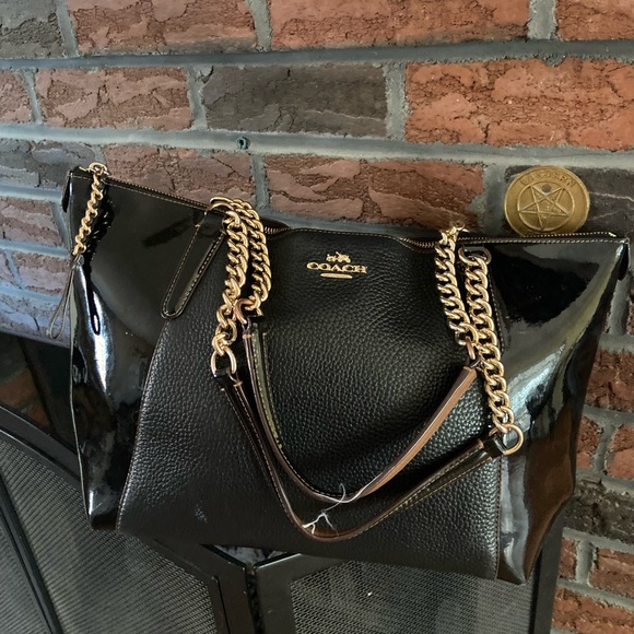 Coach | Bags | Coach Black Leather Ava Chain Tote | Poshmark